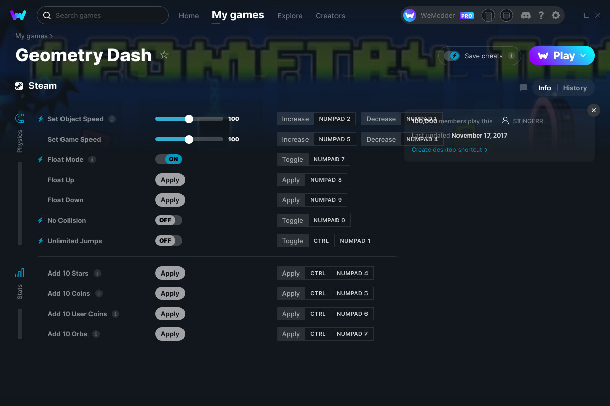 Geometry Dash Cheats and Trainer for Steam - Trainers - WeMod Community