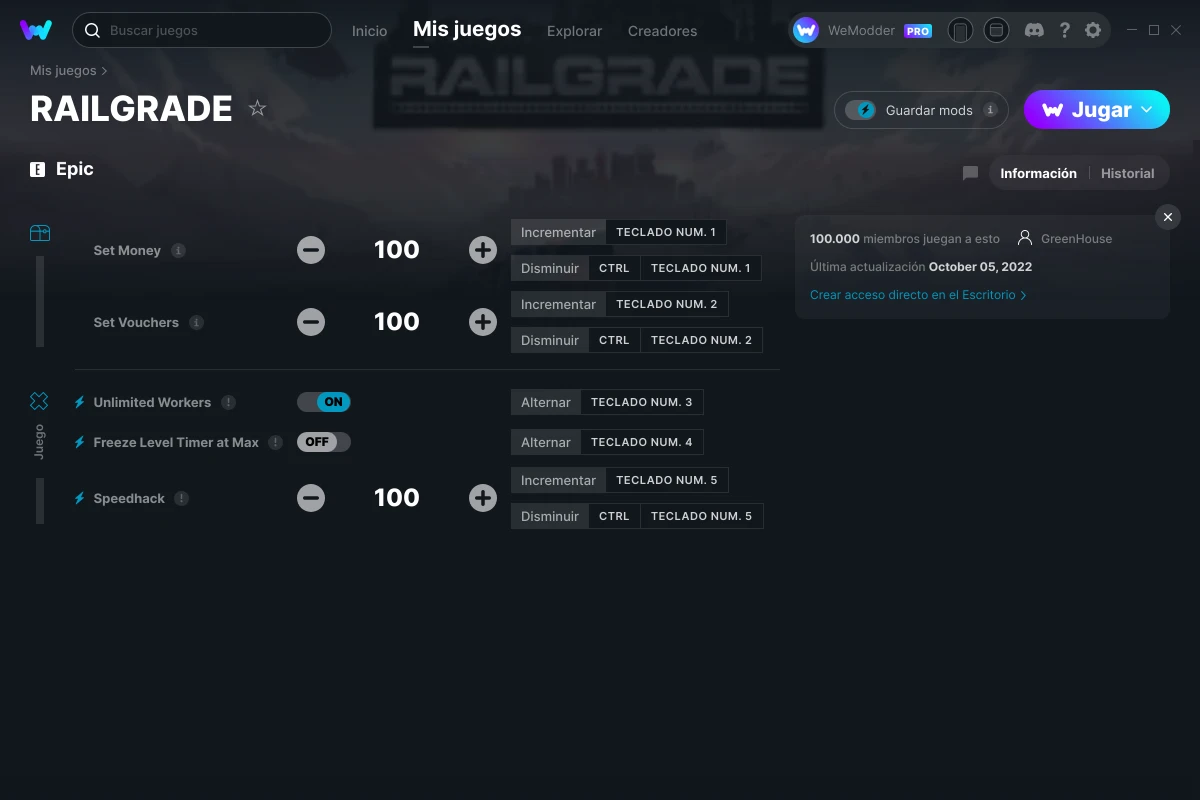 Trampas y Trainers de RAILGRADE para PC | WeMod