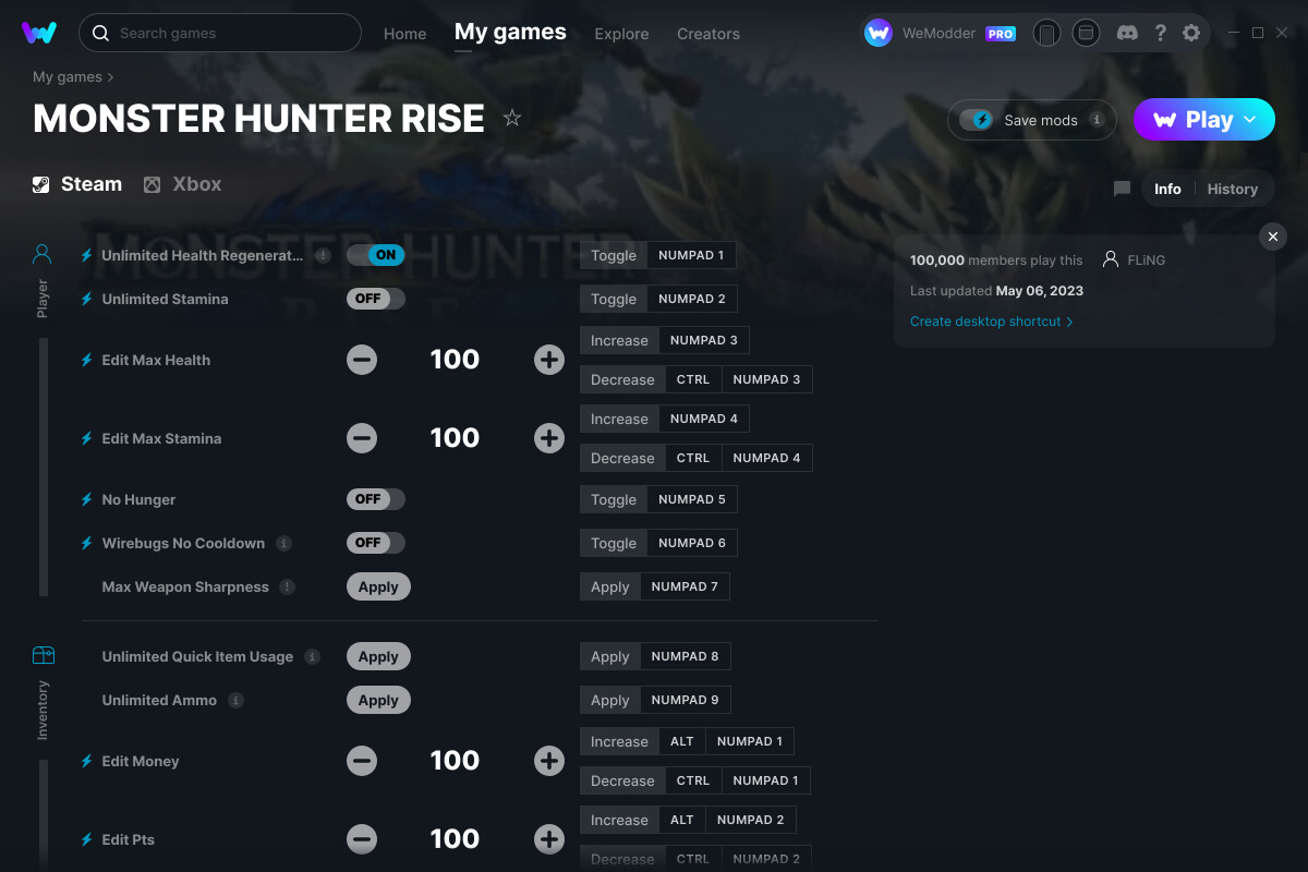 MONSTER HUNTER RISE Cheats and Trainer for Xbox - Trainers - WeMod Community