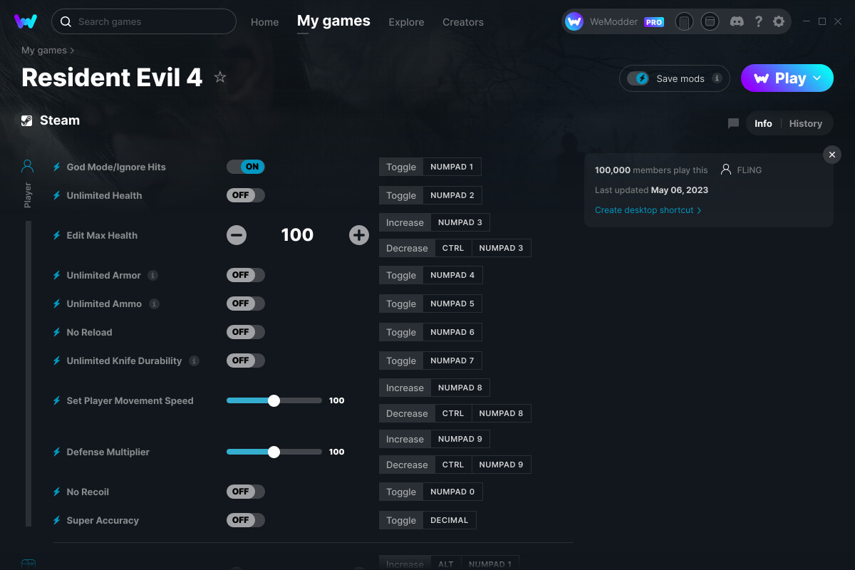 Resident Evil 4 Cheats and Trainer for Steam - Trainers - WeMod Community
