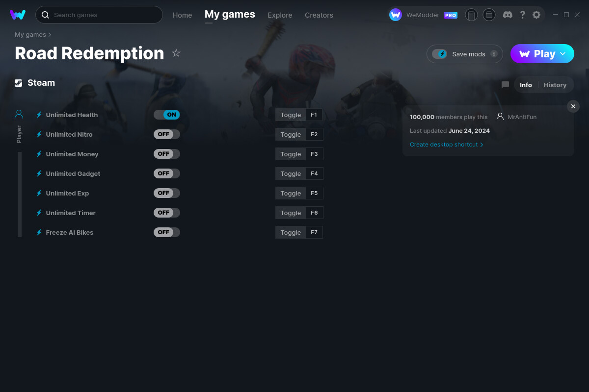 Road Redemption Cheats and Trainer for Steam - Trainers - WeMod Community