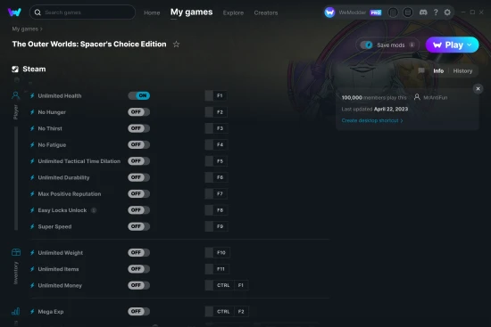 The Outer Worlds: Spacer's Choice Edition Cheats & Trainers for PC | WeMod