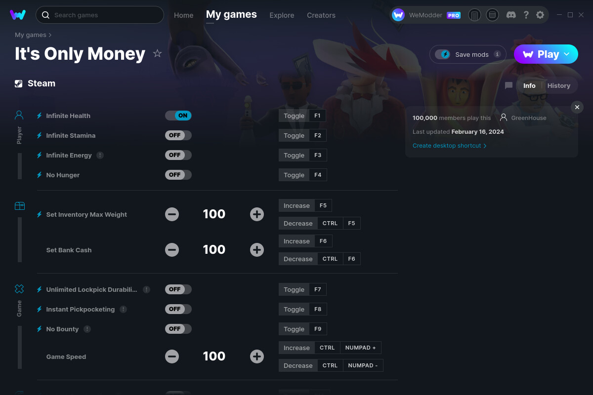 It's Only Money Cheats and Trainer for Steam - Trainers - WeMod Community