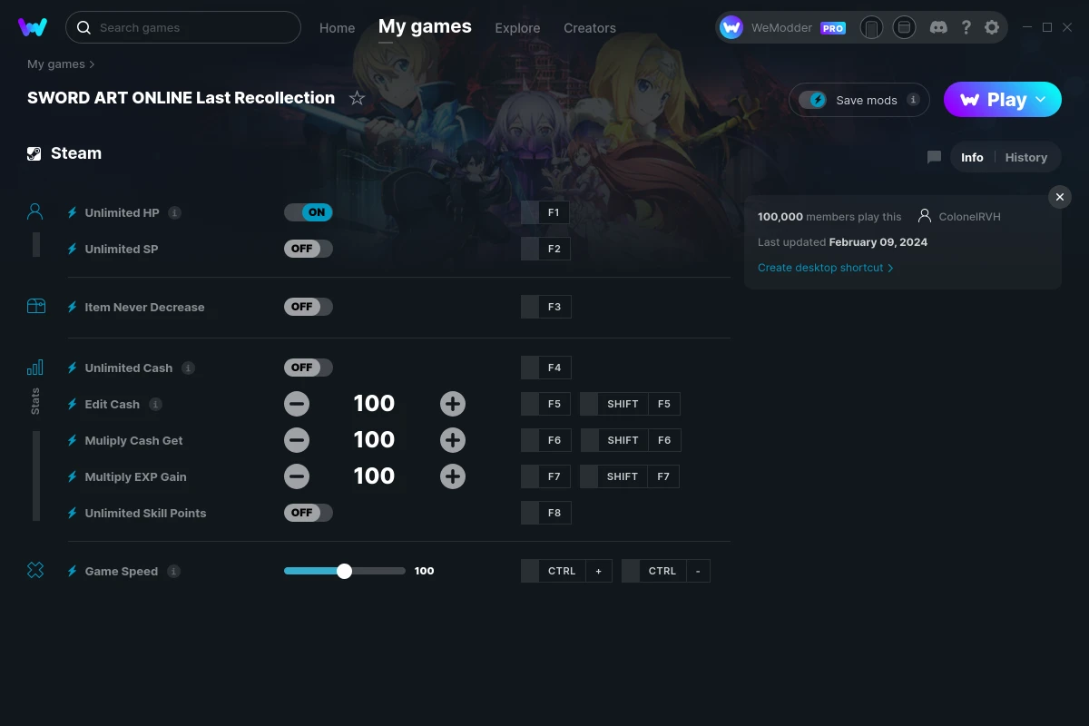 SWORD ART ONLINE Last Recollection Cheats & Trainers for PC | WeMod