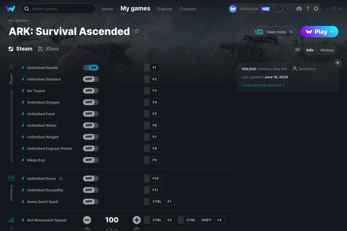 ARK: Survival Ascended Cheats & Trainers for PC | WeMod