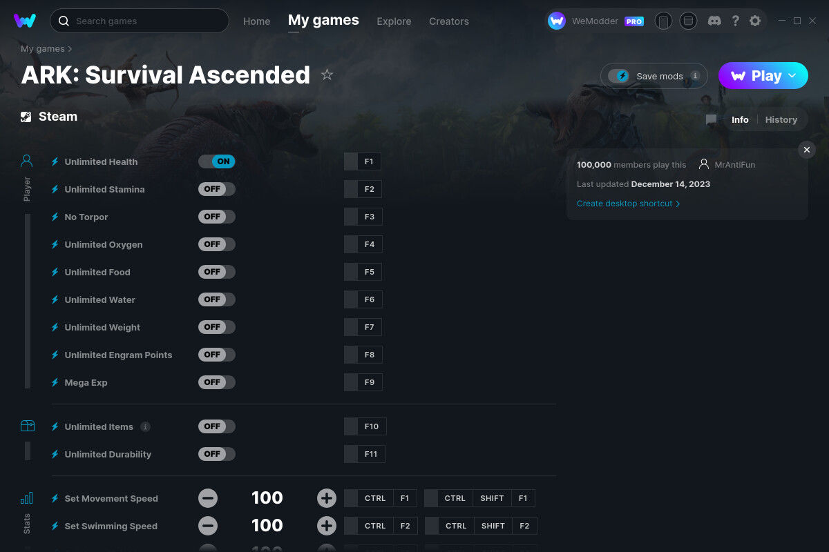 ARK: Survival Ascended Cheats and Trainer for Steam - Trainers - WeMod ...