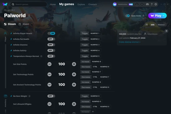 Palworld Cheats & Trainers for PC | WeMod