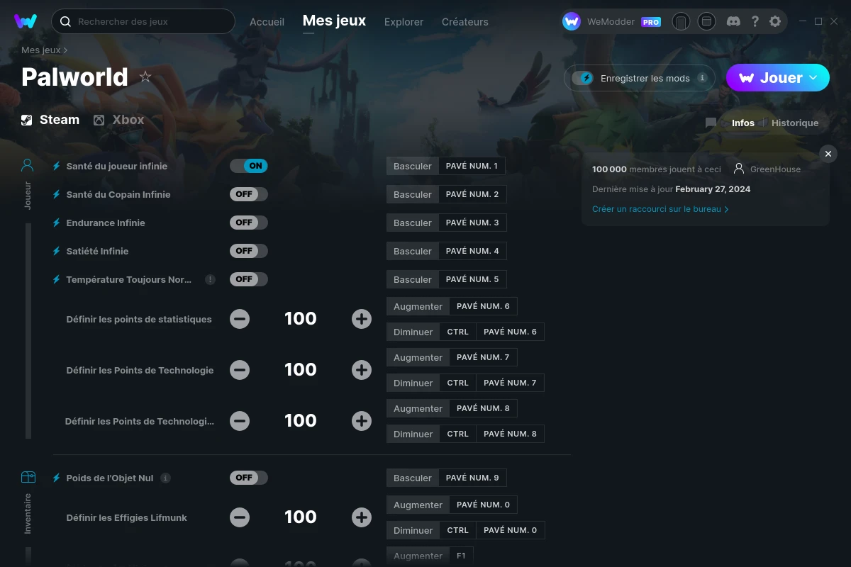 Palworld Triches et Trainers pour PC | WeMod