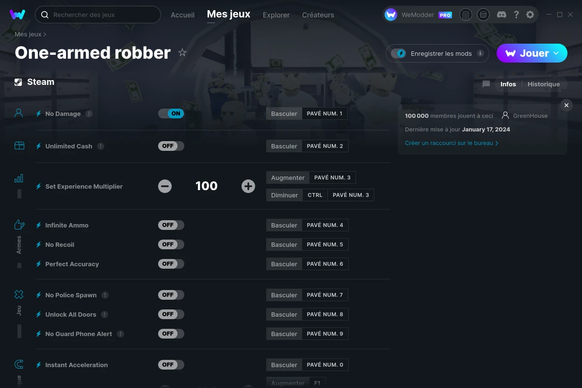 One-armed robber Triches et Trainers pour PC | WeMod