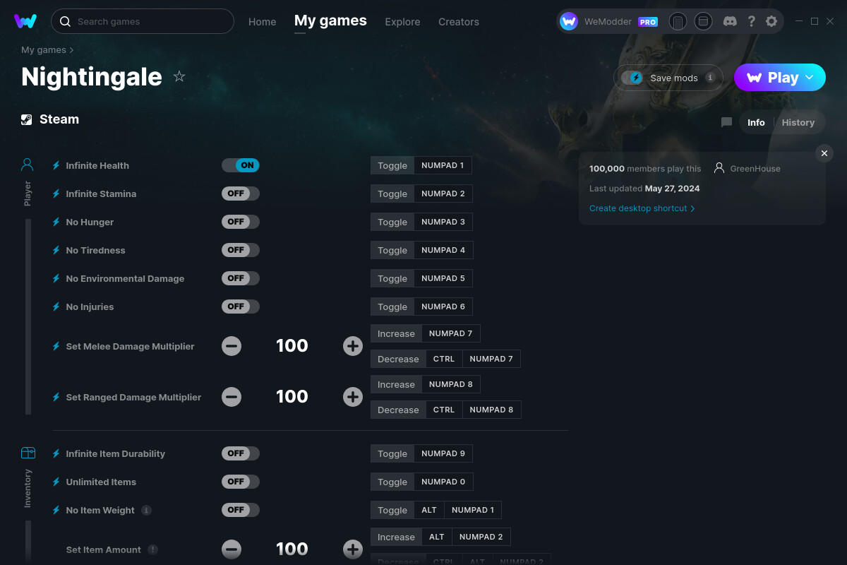 Nightingale Cheats and Trainer for Steam - Trainers - WeMod Community