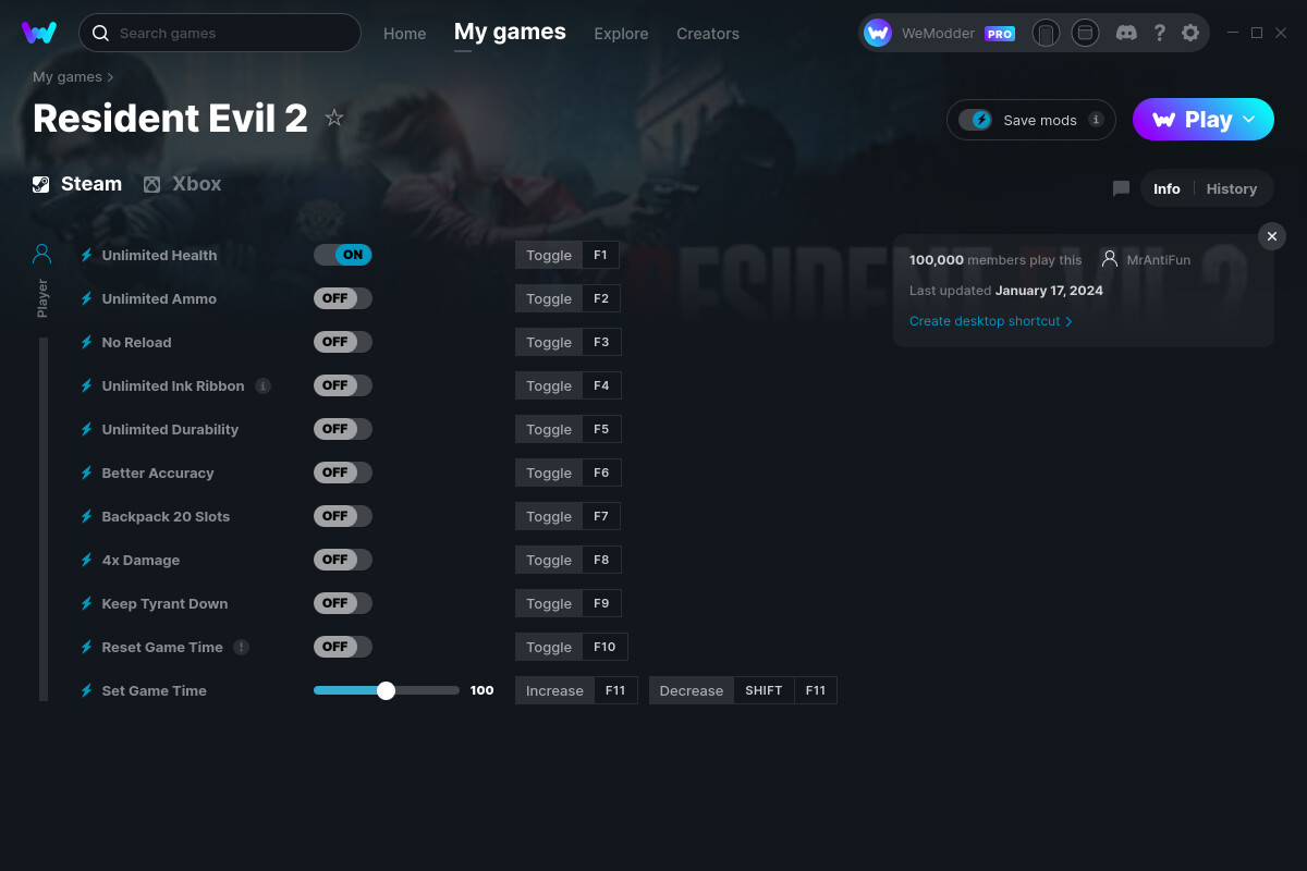 Resident Evil 2 Cheats and Trainer for Xbox - Trainers - WeMod Community