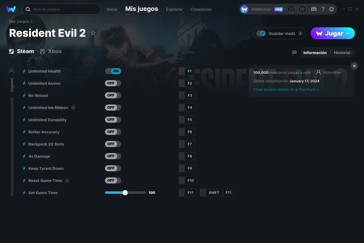 Trampas y Trainers de Resident Evil 2 para PC | WeMod