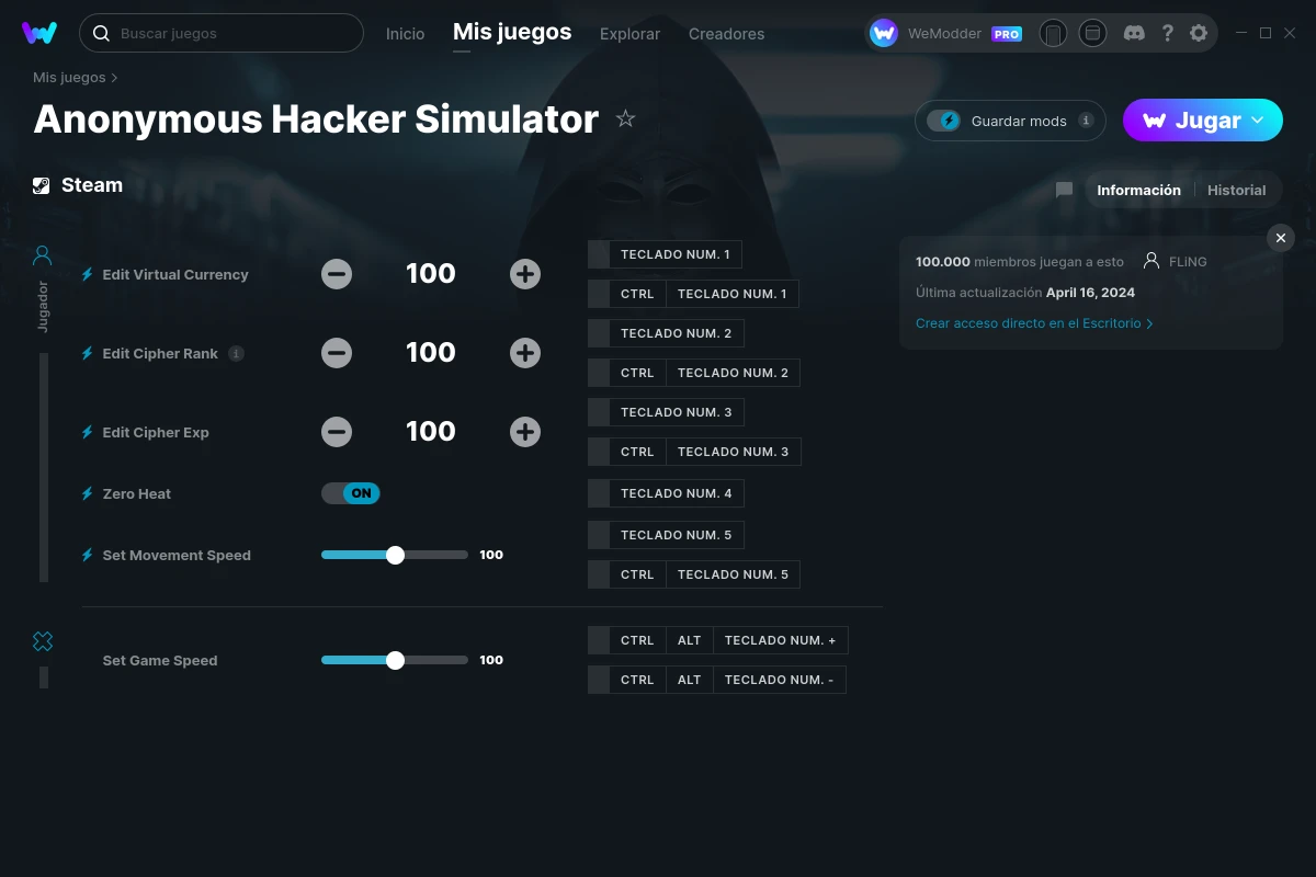 Trampas y Trainers de Anonymous Hacker Simulator para PC | WeMod