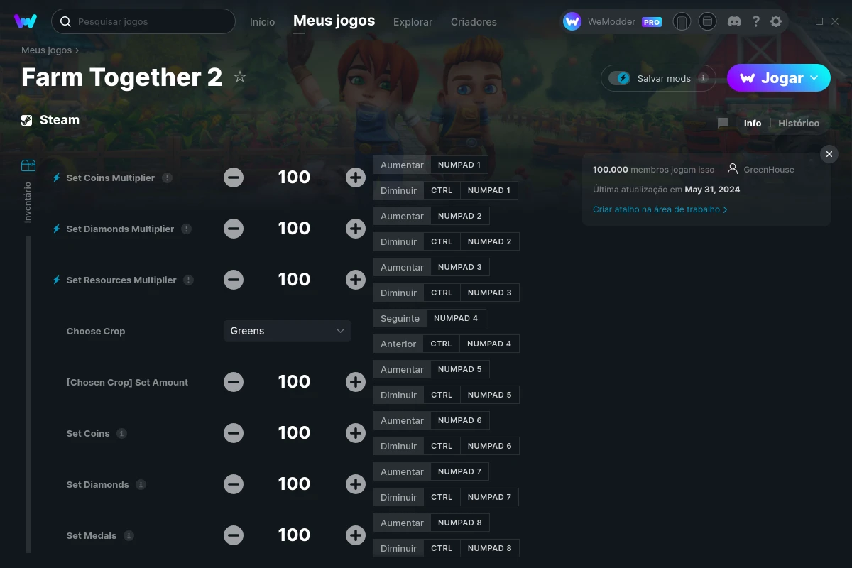 Cheats e Trainers para Farm Together 2 no PC - WeMod