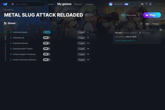 METAL SLUG ATTACK RELOADED Cheats & Trainers for PC | WeMod